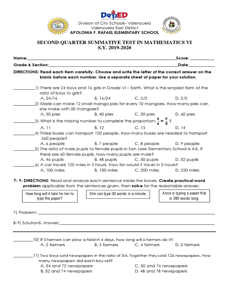 Grade 6 2nd Periodical Test With TOS Answer Keys MATH 1 PDF | PDF ...