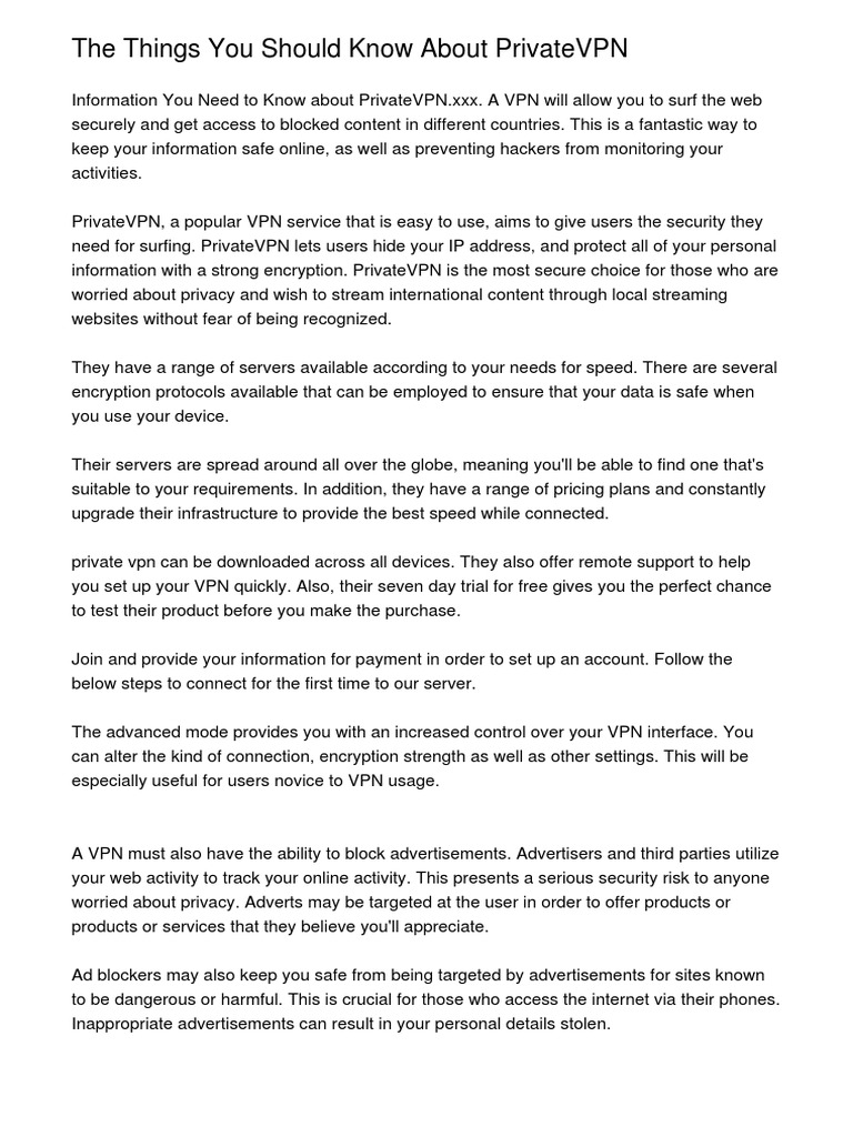 Essential Guide to PrivateVPN Features | PDF | Computers | Technology ...