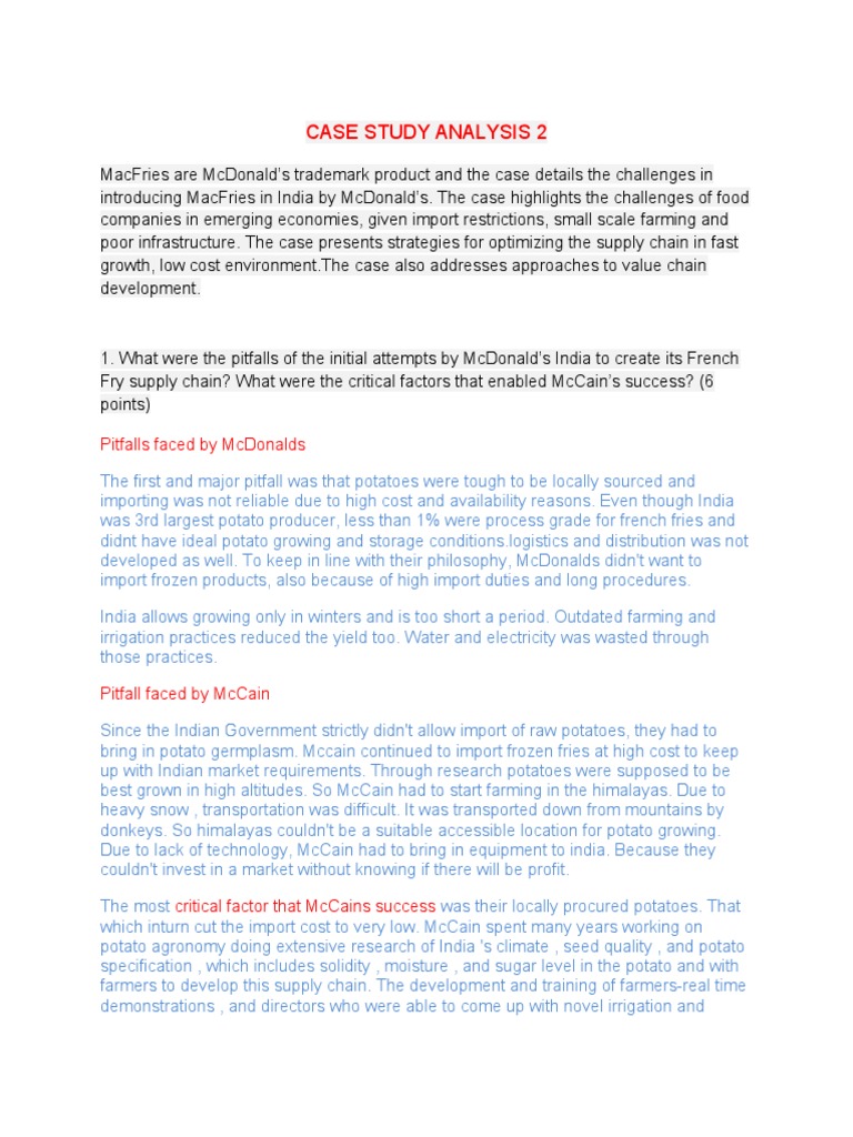 McDonalds Case Study Answers | PDF | Supply Chain | Potato