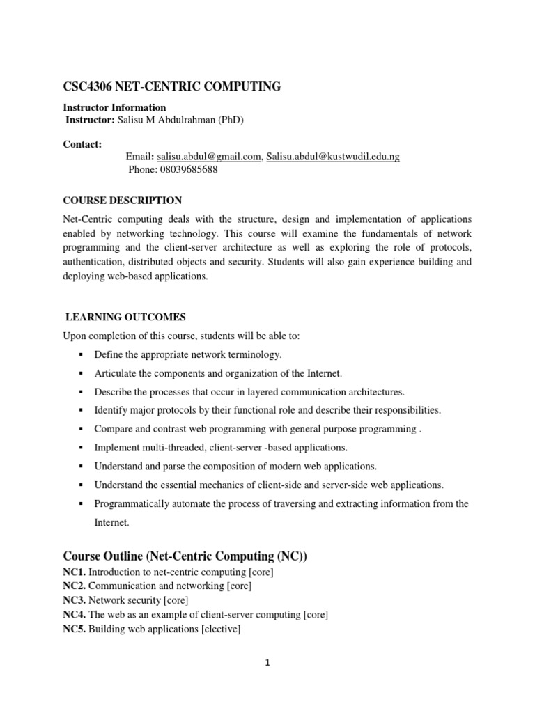 Csc4306 Net-Centric Computing | PDF | Cloud Computing | Computer Network