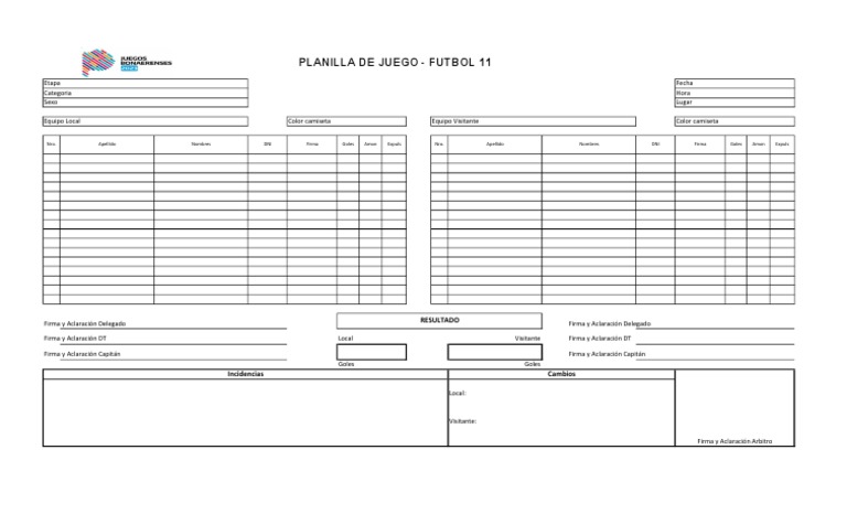 Planilla de Juego Futbol 11 PDF | PDF