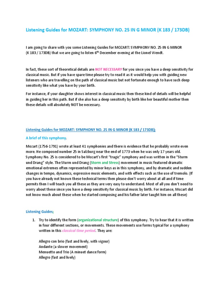 Mozart - Listening Guides - 25 Syp | PDF | Orchestras | Rhythm
