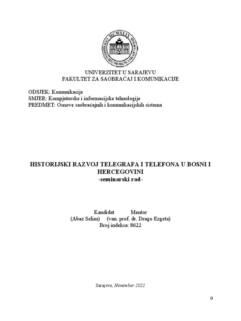 Historijski Razvoj Telegrafa I Telefona U Bosni I Hercegovini | PDF