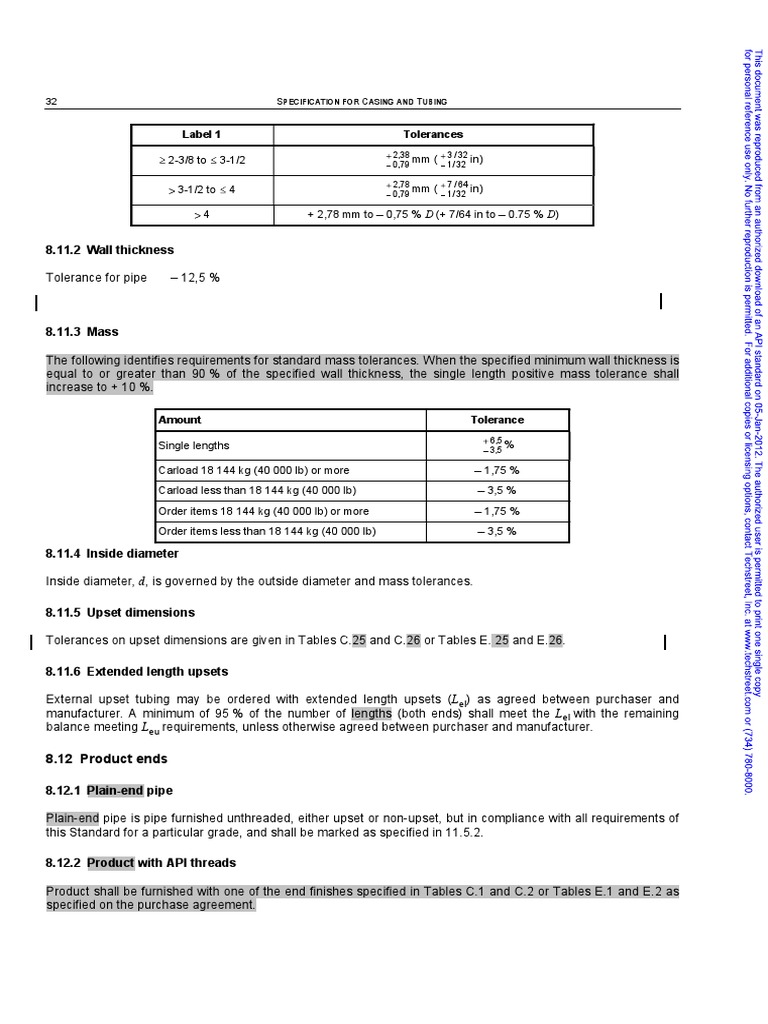 Wallthickness CSG 5 1-2 17.00 | PDF | Engineering Tolerance | Pipe ...