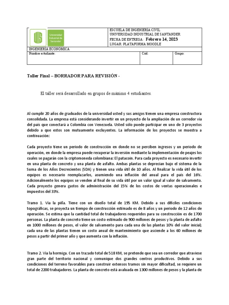 Sjtijolo - Taller Final Ingeco - 2022-2 - v2 | PDF | Economias