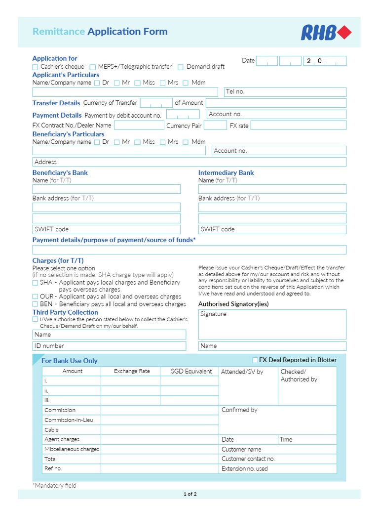 Remittance Application Form MAR2022 E - Form PDF | PDF | Banks | Cheque