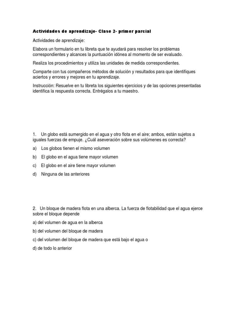 Ejercicios de Flotabilidad y Densidad | PDF | Flotabilidad | Cantidades ...