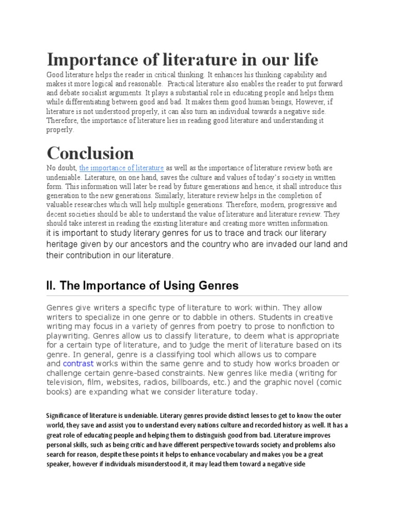 Importance of Literature in Our Life | PDF | Thought | Genre
