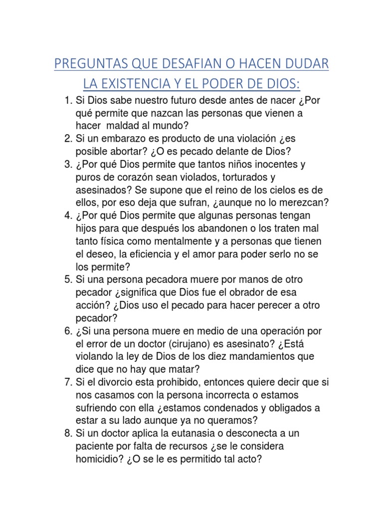 Preguntas Que Desafian o Hacen Dudar La Existencia y El Poder de Dios | PDF