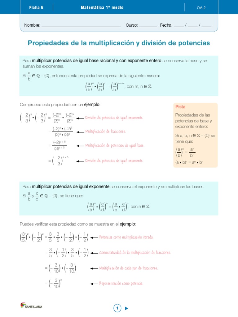 Propiedades de La Multiplicacion y Division de Potencias | PDF | Multiplicación | Exponenciación