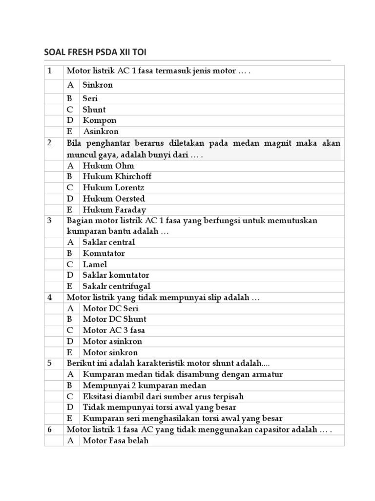 00 Soal Fresh Psda Xii Ok | PDF