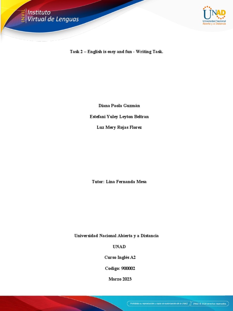 Anexo 1 - Task 2 - English Is Easy and Fun Writing Task Entrega Final | PDF | Language Mechanics ...