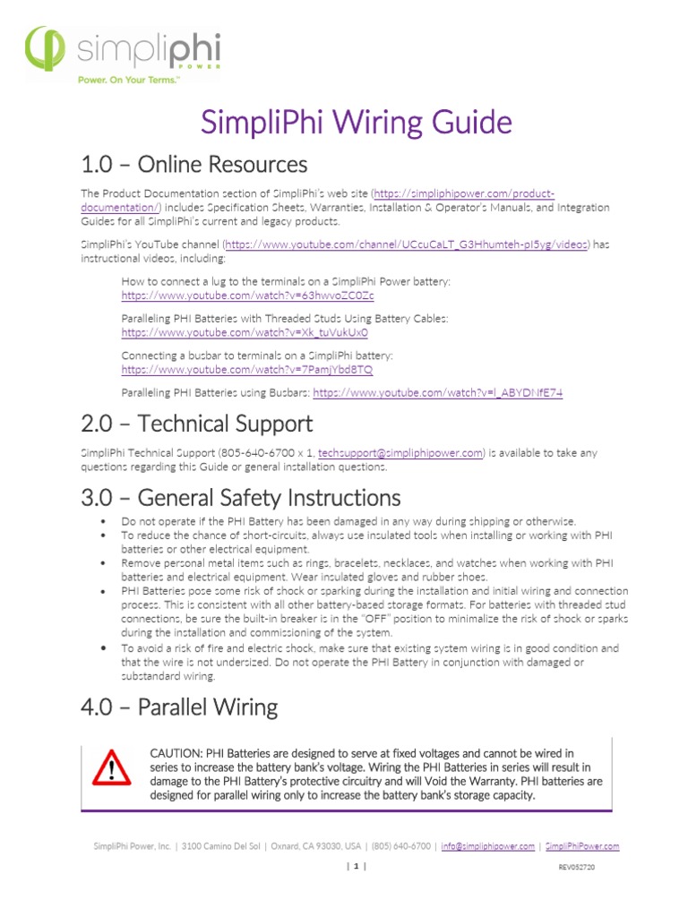 SimpliPhi Battery Parallel Wiring Guide | PDF | Power Inverter ...