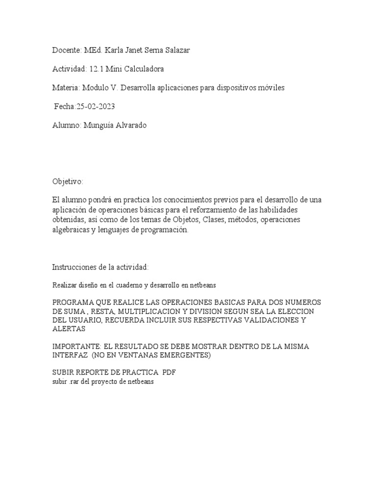 Mini Calculadora Netbeans Java | PDF