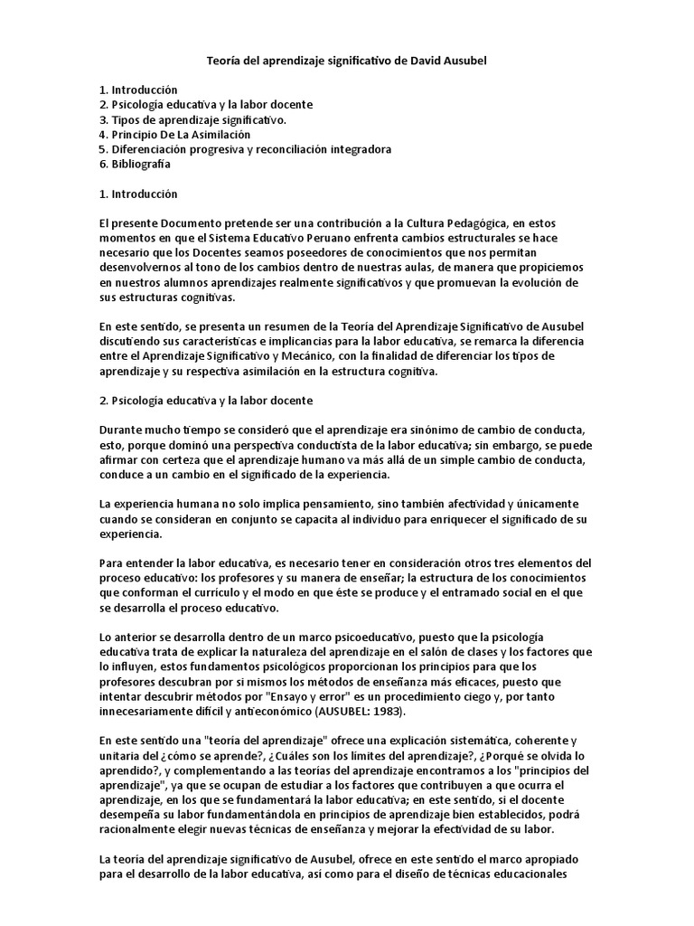 Teoría del aprendizaje significativo de David Ausubel | PDF ...