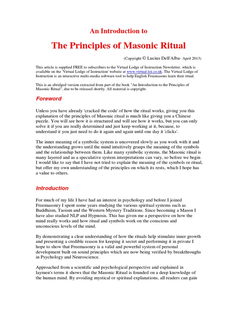 Dell'Alba, Lucius - Principles of Masonic Ritual | PDF | Brain | Mind