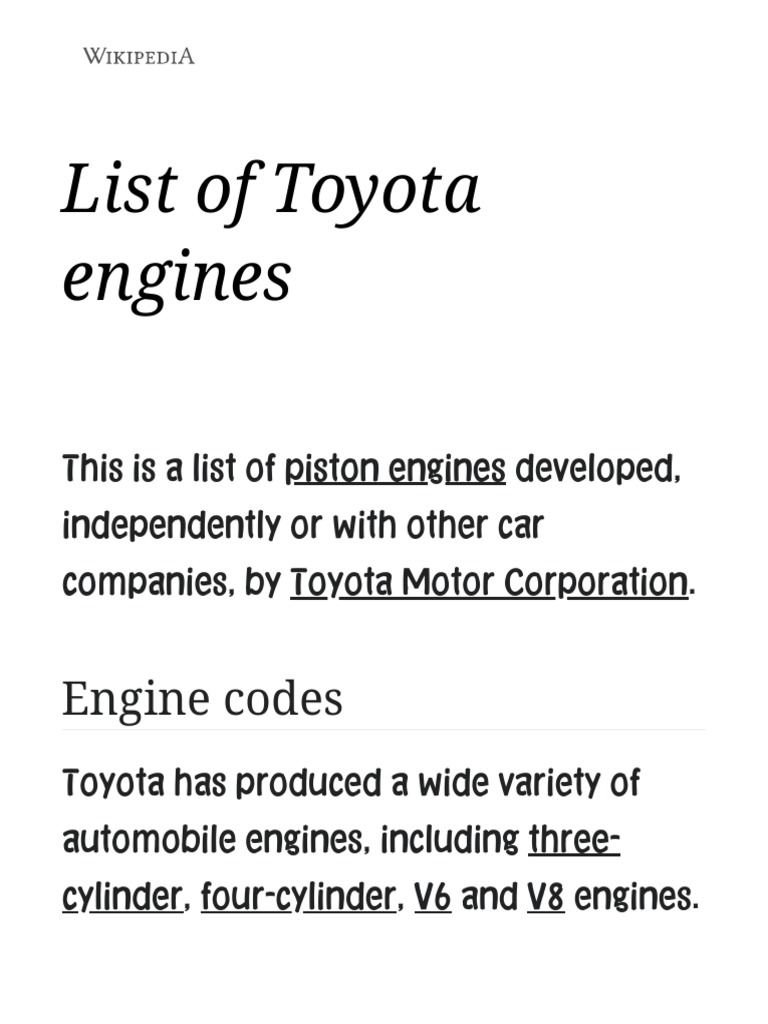 List of Toyota Engines - Wikipedia PDF | PDF | Engines | Fuel Injection