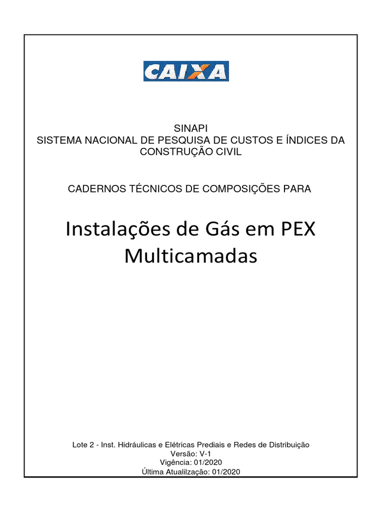Sinapi CT Instalacoes Gas Pex Multicamadas 01 2020 | PDF | Engenharia Mecânica | Engenharia Civil