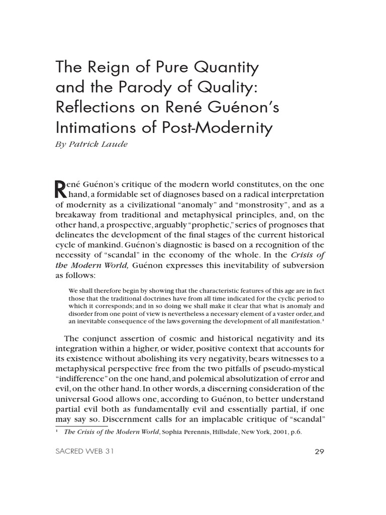 Patrick Laude - The Reign of Pure Quantity and The Parody of Quality ...
