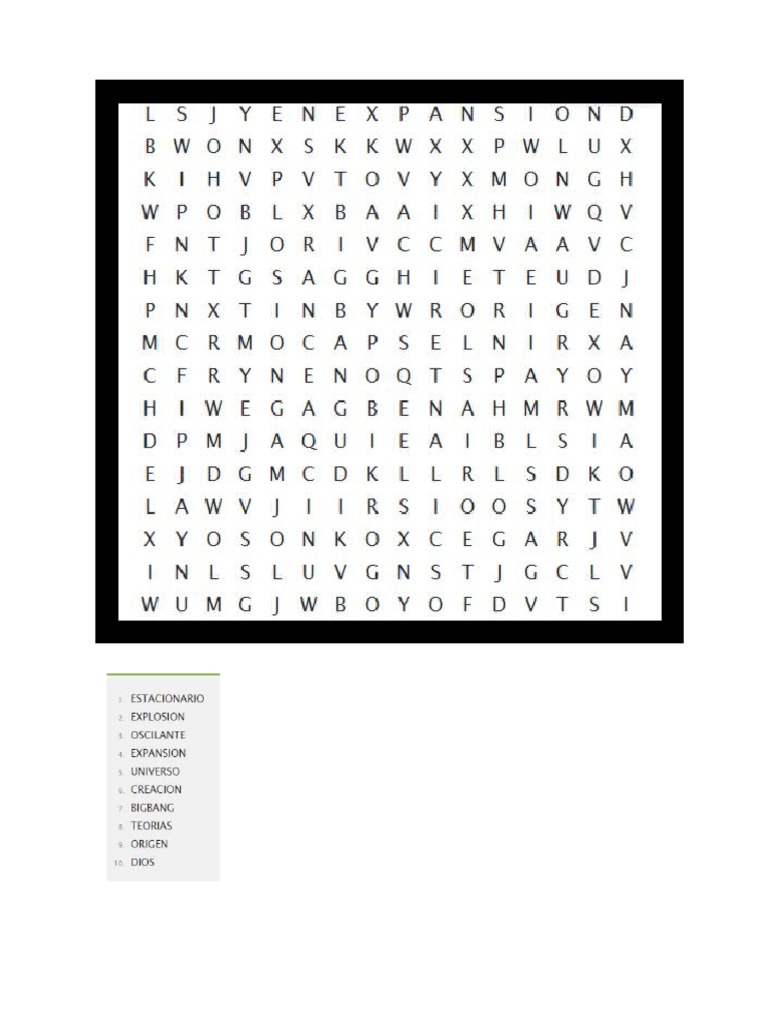 Sopa Letras Origen Del Universo | PDF