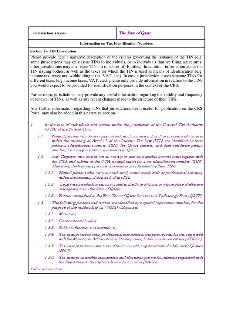 Qatar TIN | Download Free PDF | Taxes | Taxpayer