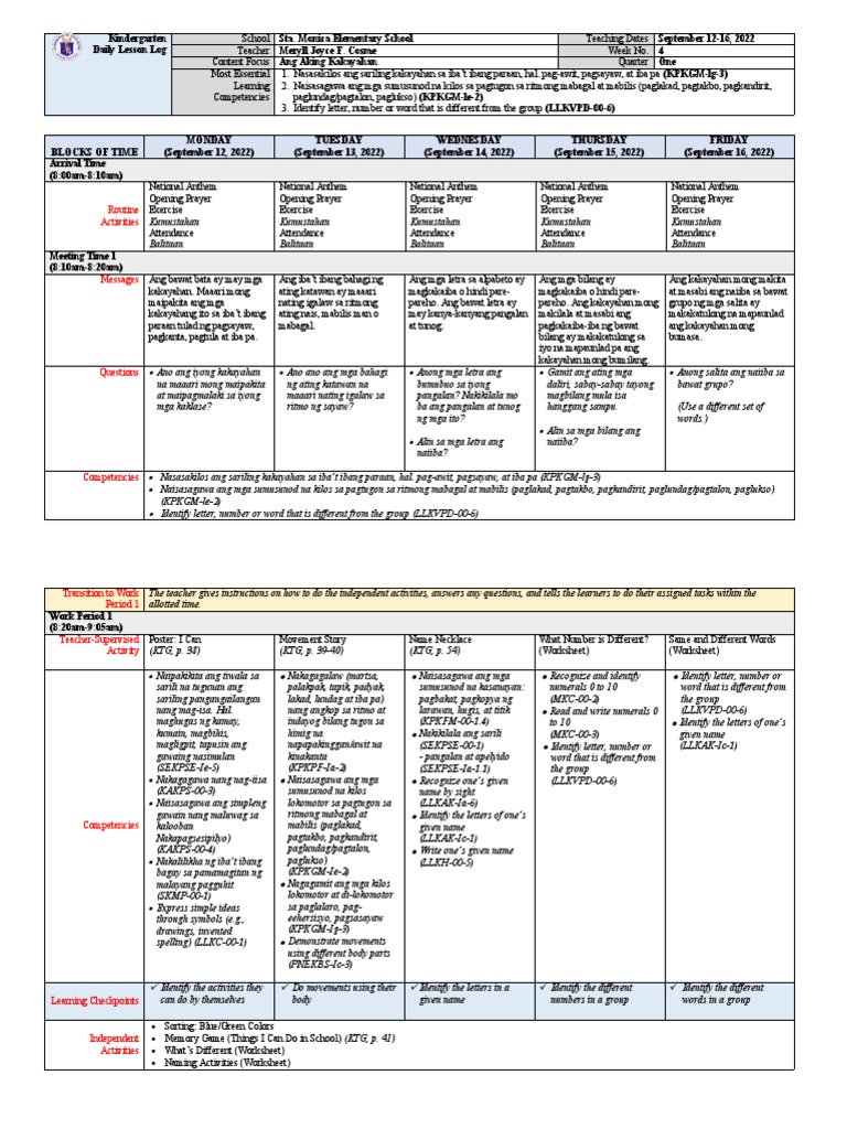 Kindergarten DLL MELC Q1 Week 4 | PDF
