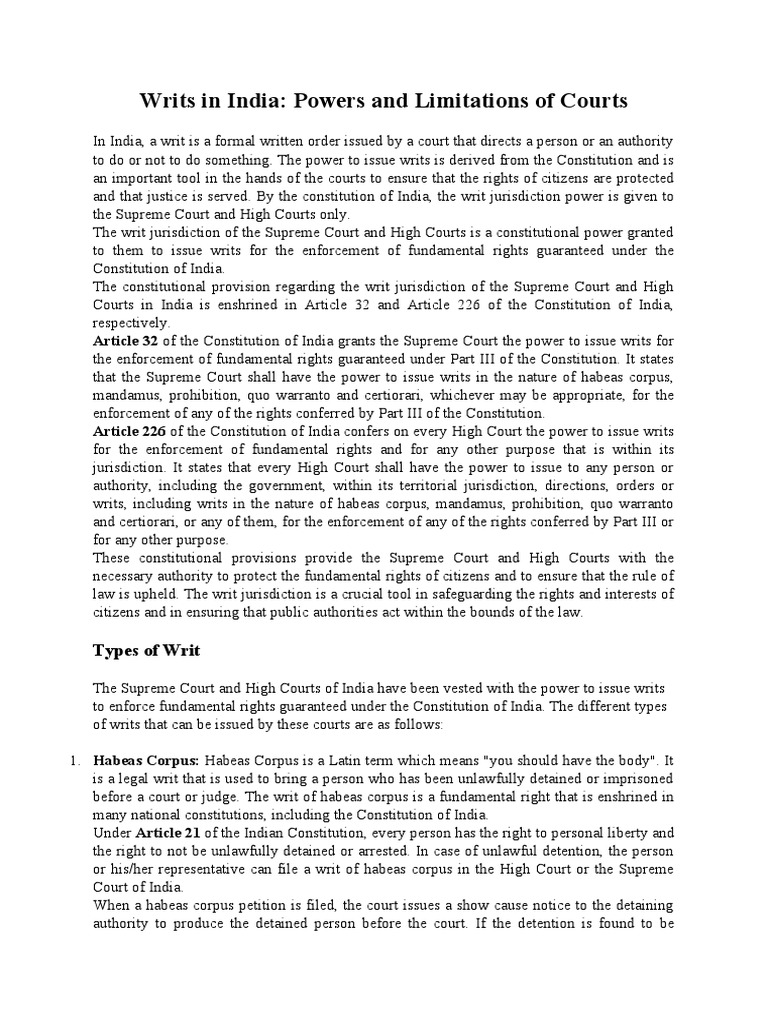Law of Writs | Download Free PDF | Writ | Habeas Corpus
