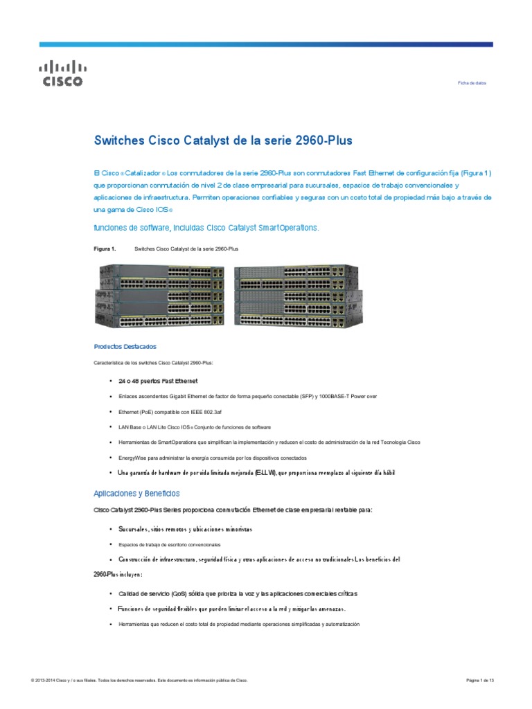 Hoja Datos Cisco Catalyst 2960-Plus Series | PDF | Conmutador de red | Redes de computadoras