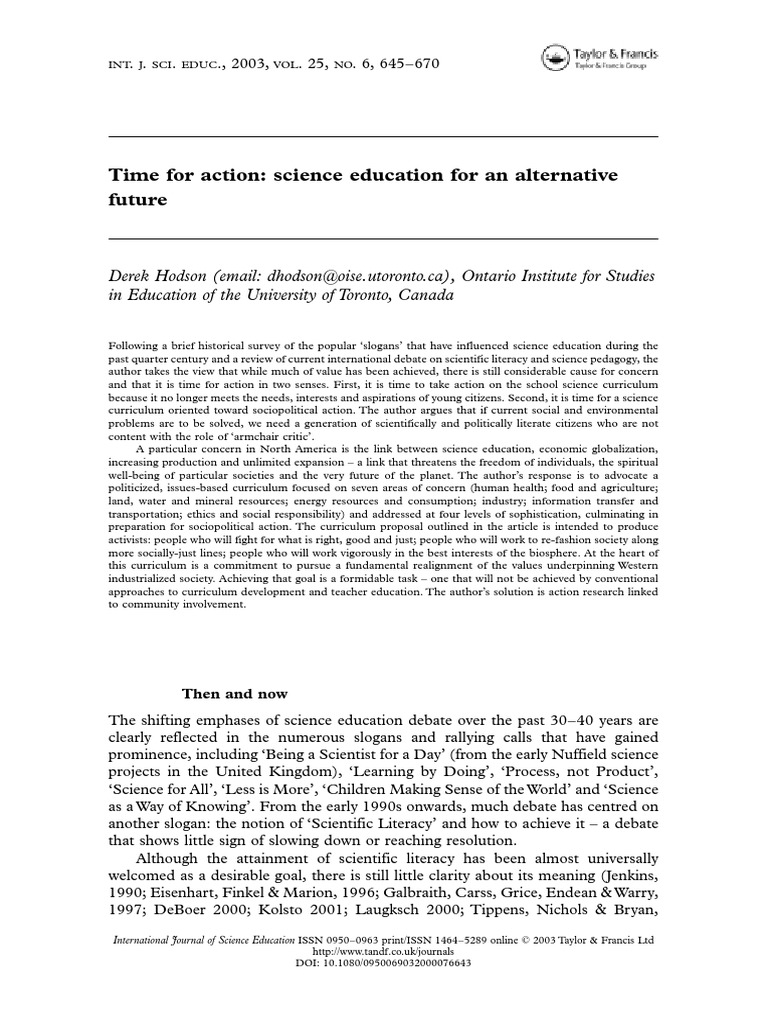 Time For Action Science Education For An Alternative Future. International Journal of Science ...