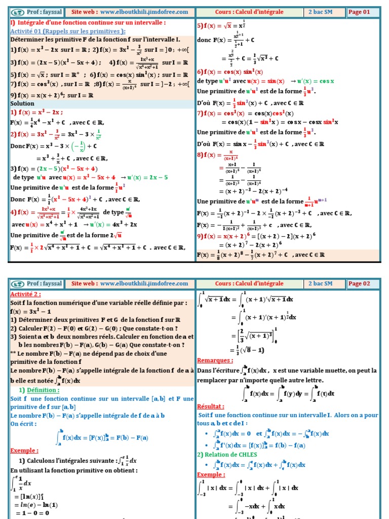 Cours sur les intégrales au bac SM | PDF | Zone | Intégral