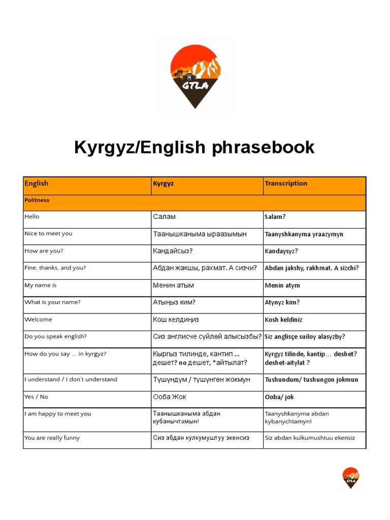 Kyrgyz English Phrasebook | PDF