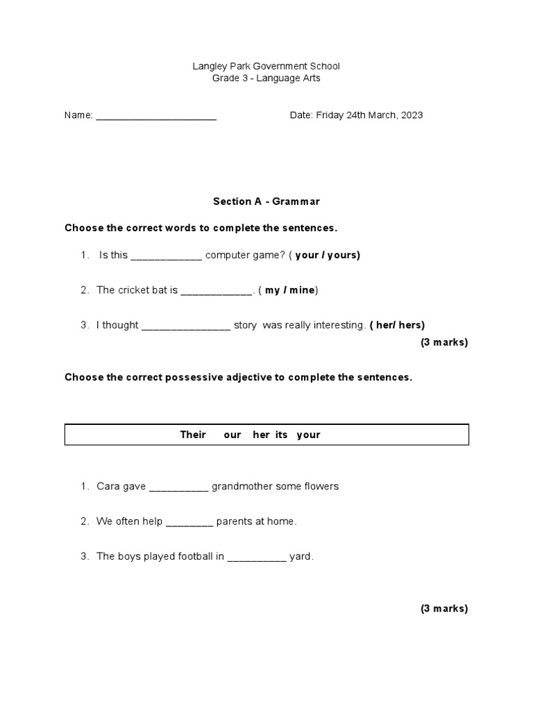Grade 3 Language Arts Second Term Test | PDF | Linguistics | Languages