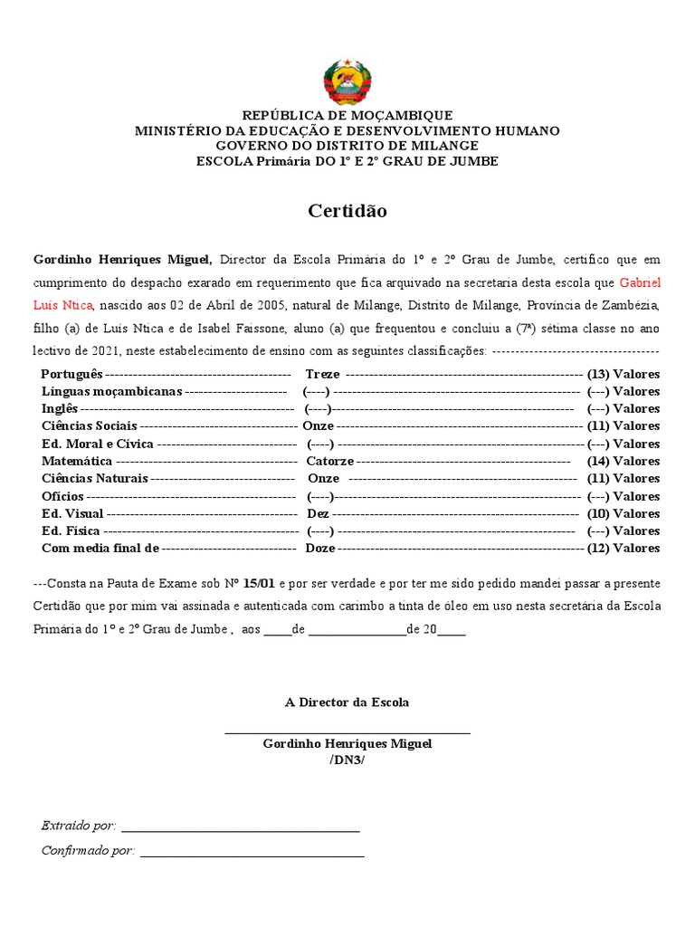 Certidao Jumbe Organizados Novo | PDF | Moçambique | Portugal