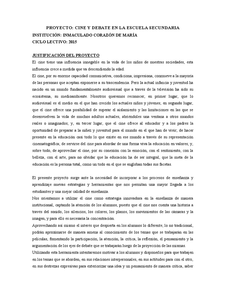 Cine y Debate en Secundaria: Proyecto Educativo | PDF | Infancia ...