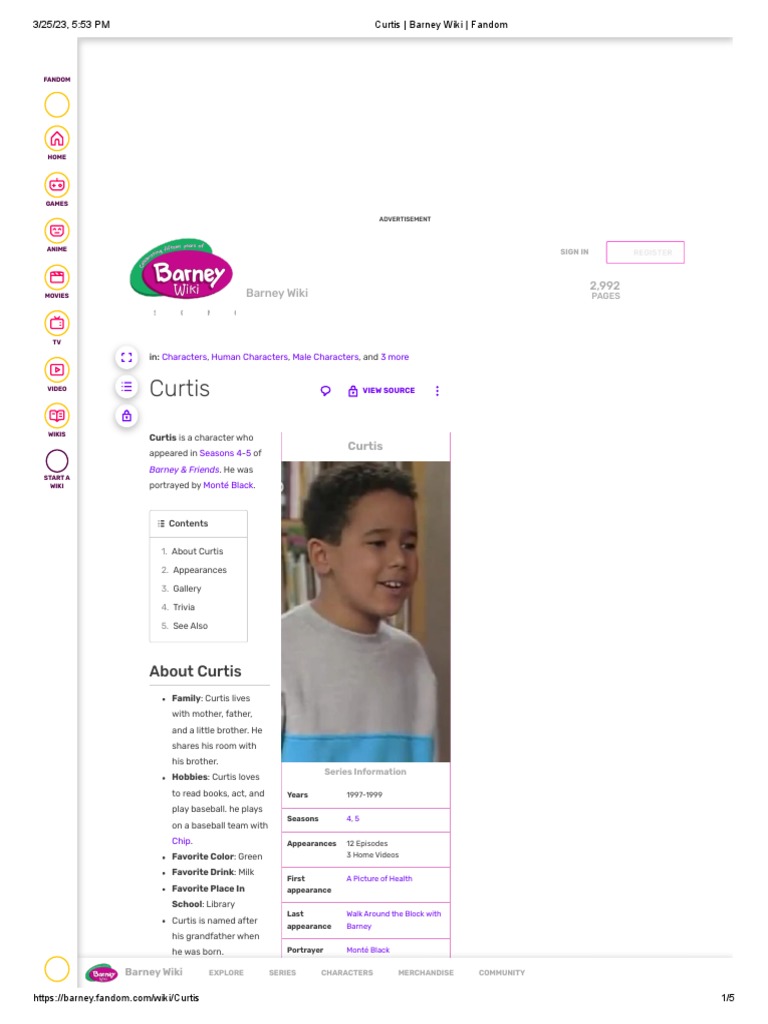 Curtis Character Overview in Barney | PDF