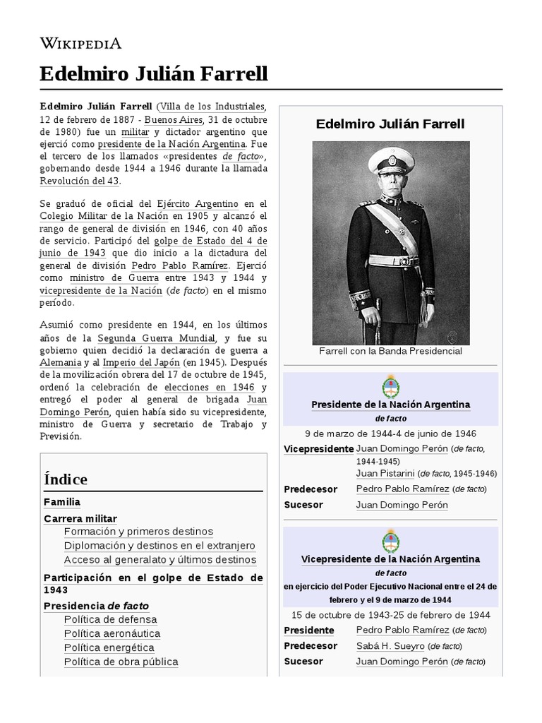 Edelmiro Julián Farrell PDF | PDF | Argentina