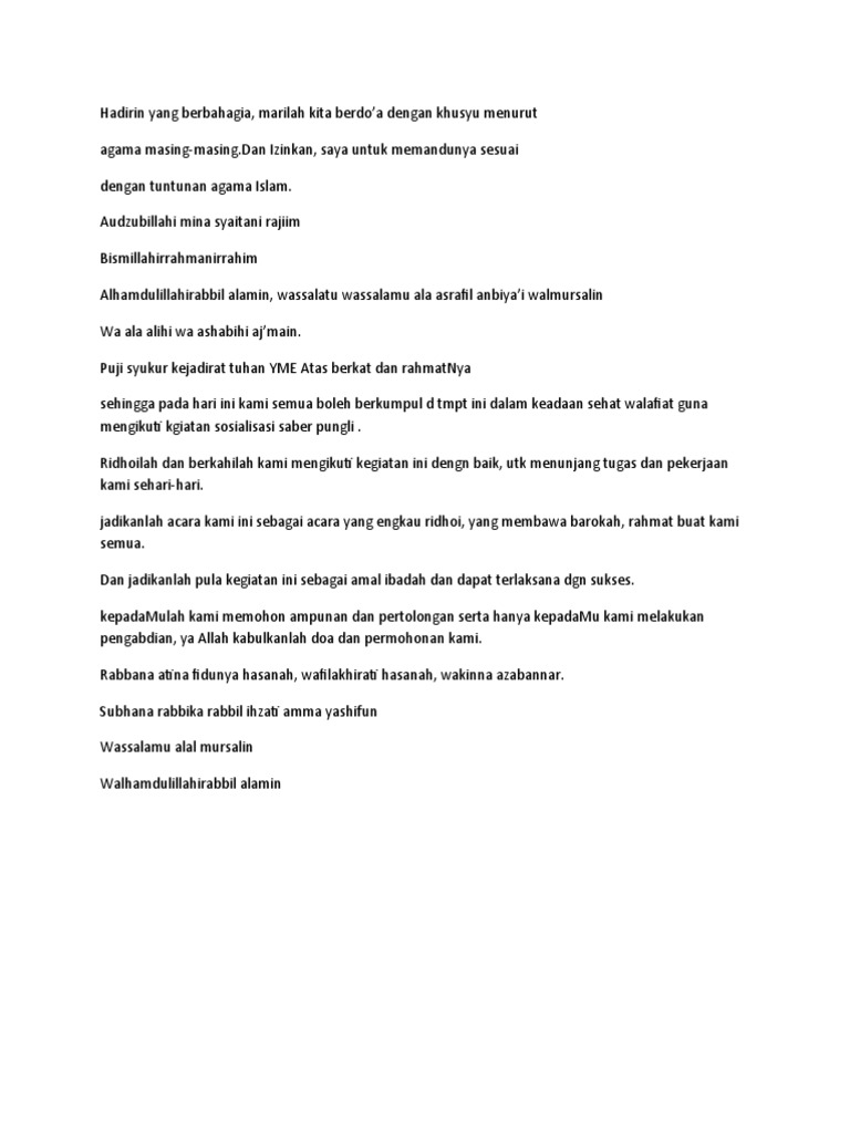 Contoh Doa Kegiatan Sosialisasi | PDF