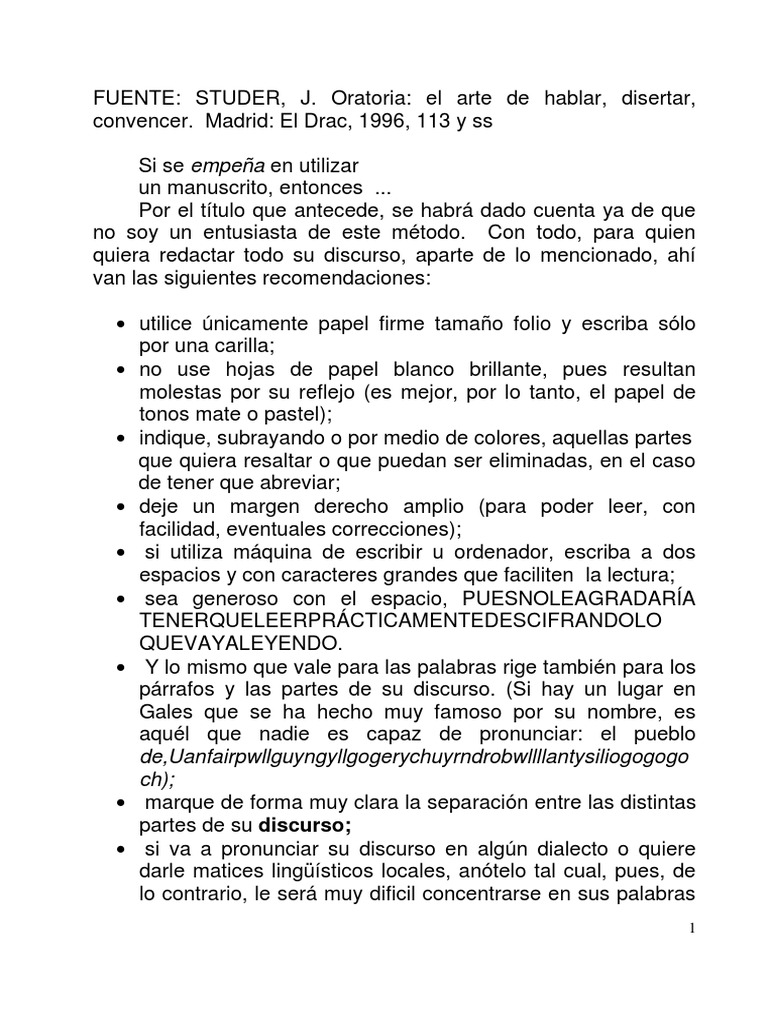 Studer, J. Oratoria El Arte de Hablar, Disertar, Convencer | PDF