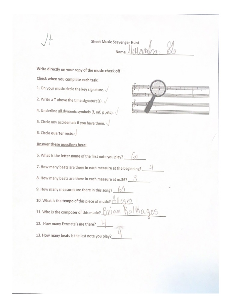 Sheet Music Scavenger Hunt | PDF