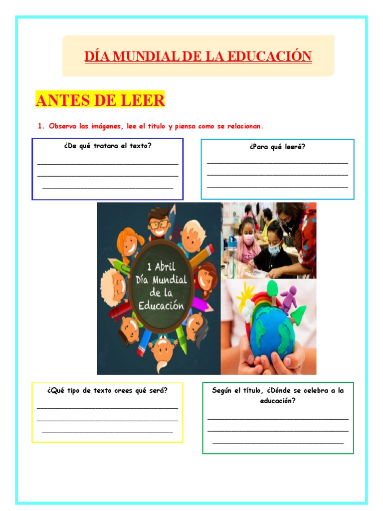 Ficha Fecha Civica Día Mundial de La Educación | PDF | Conocimiento ...