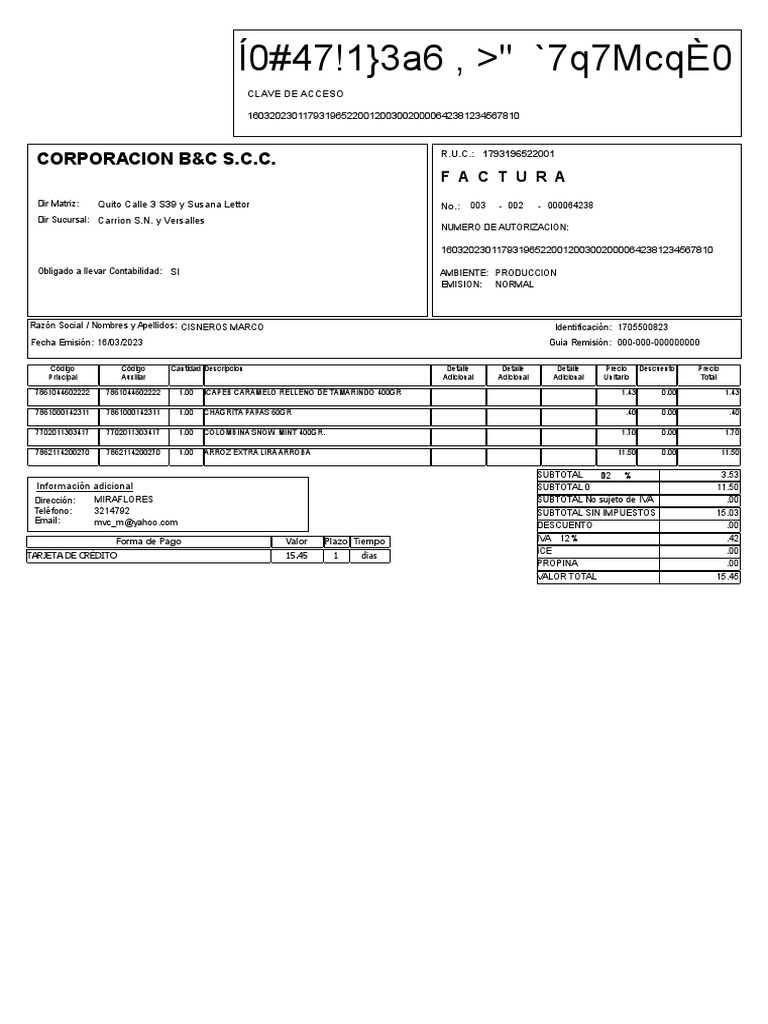 Factura Corporación B&C S.C.C. | PDF | Business | Dinero