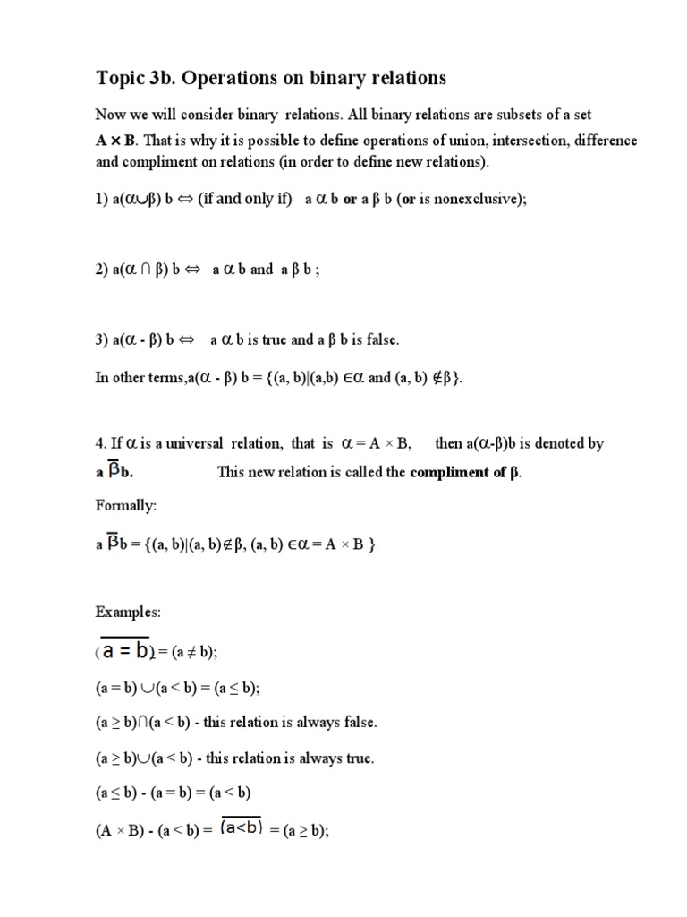 Lecture 3 Topics 3b 4 5 Relation Operations And Relation Types Pdf Mathematical Analysis