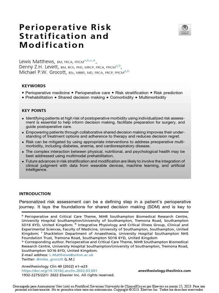 Perioperative Risk Stratification and Modification | PDF | Glycated ...