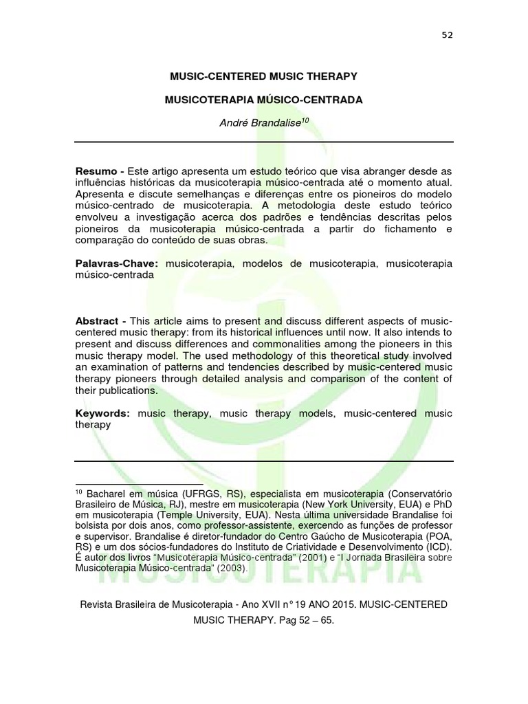 4 Music Centered Music Therapy | PDF | As artes | Psicoterapia