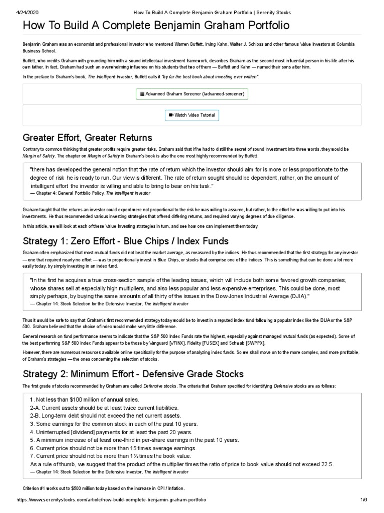 Build a Benjamin Graham Portfolio | PDF | Investing | Benjamin Graham