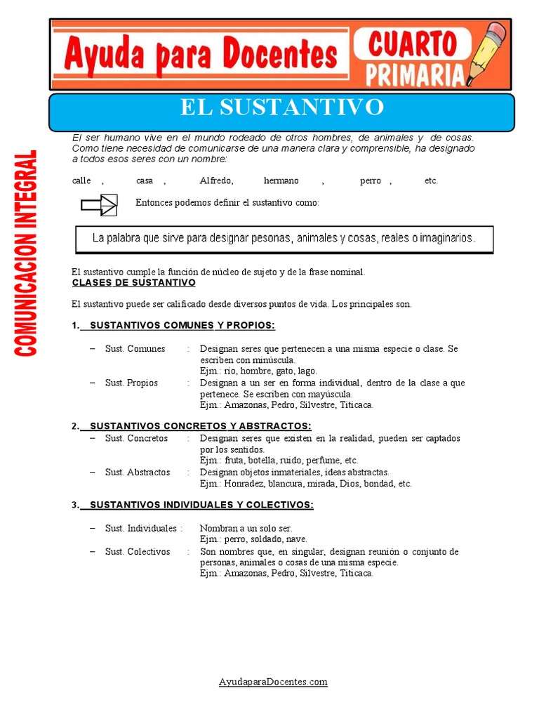 Fichas Del Sustantivo para Cuarto de Primaria | PDF