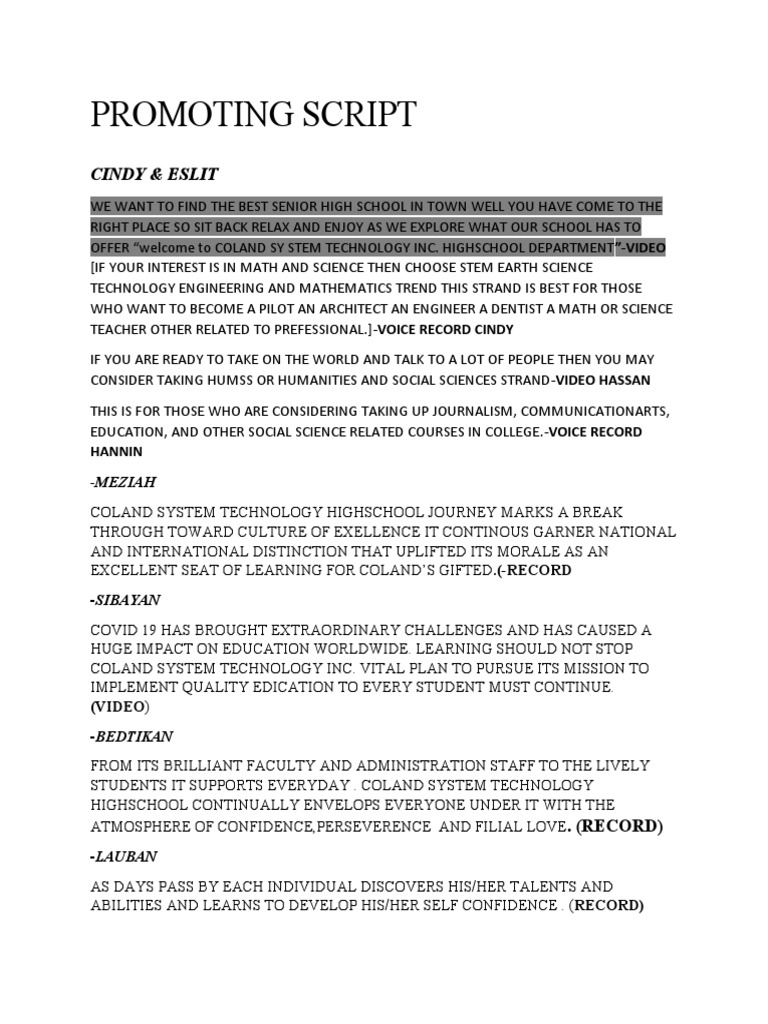 Promoting Script | PDF