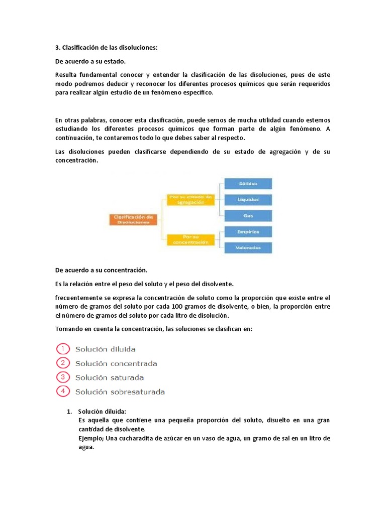 Clasificacion de Disoluciones | PDF | Concentración | Sustancias químicas