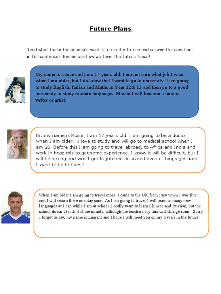 Future Plans Comprehension - 79371 | PDF