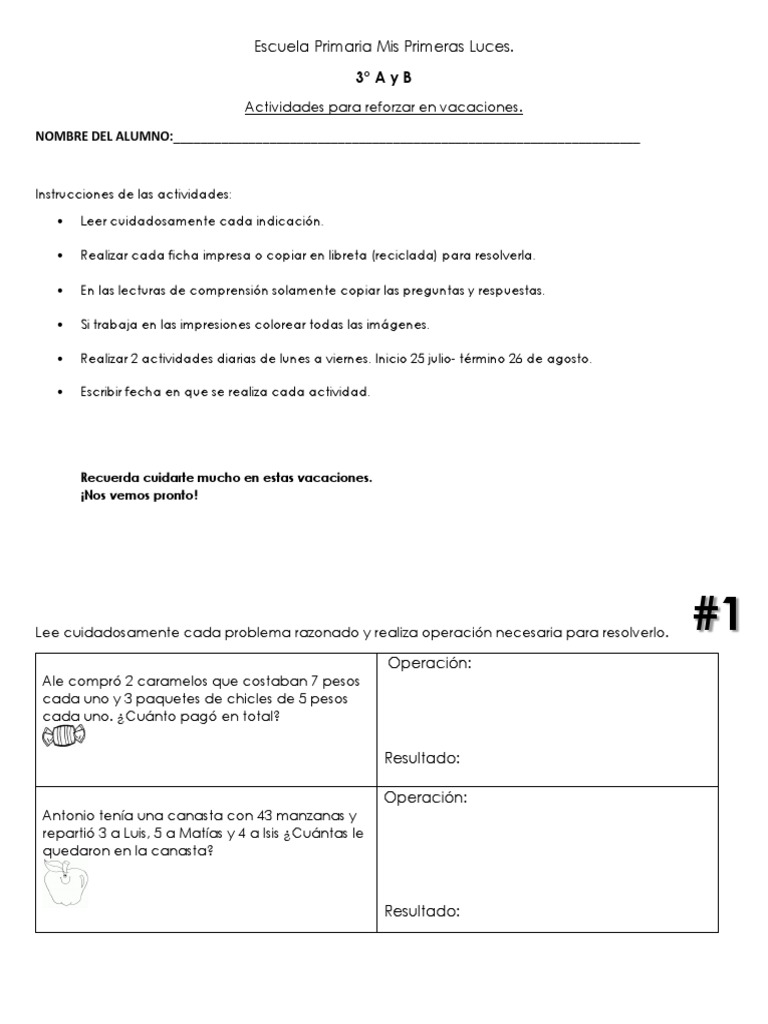 Actividades Vacacionales 3° A y B | PDF